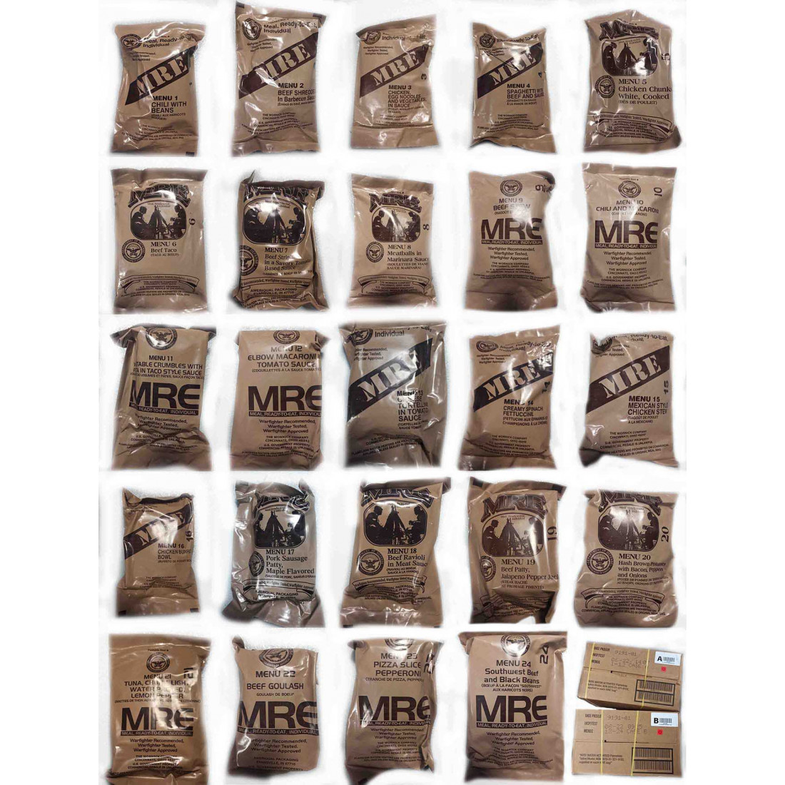 US MRE Opened Case - 12 Random Menus