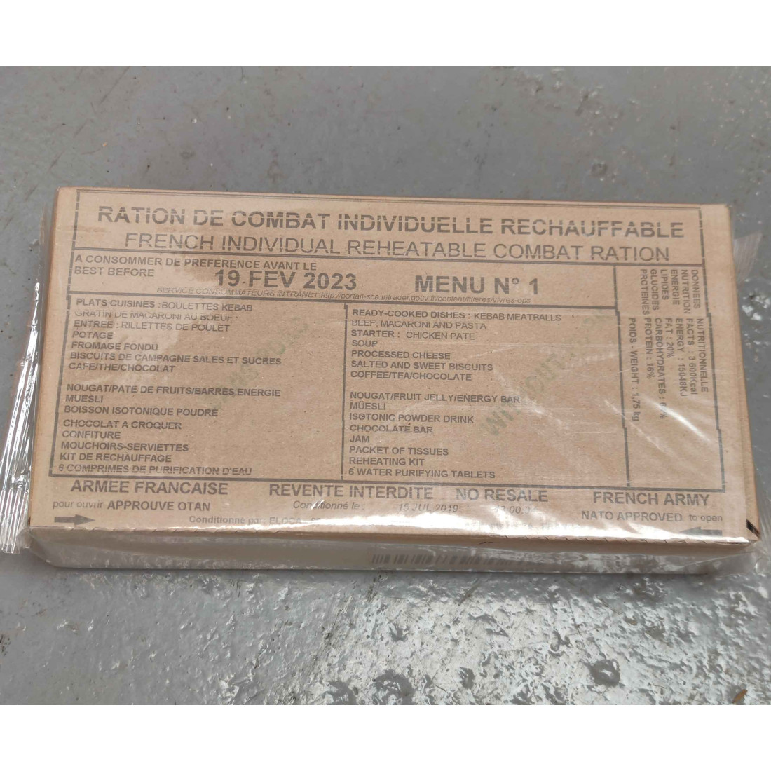 French 24 Hours RCIR MRE Combat Armed Forces Ration Pack